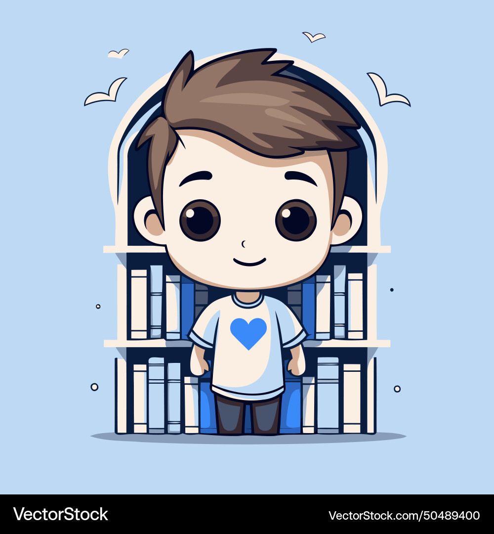 Cute little boy in library cartoon style Vector Image