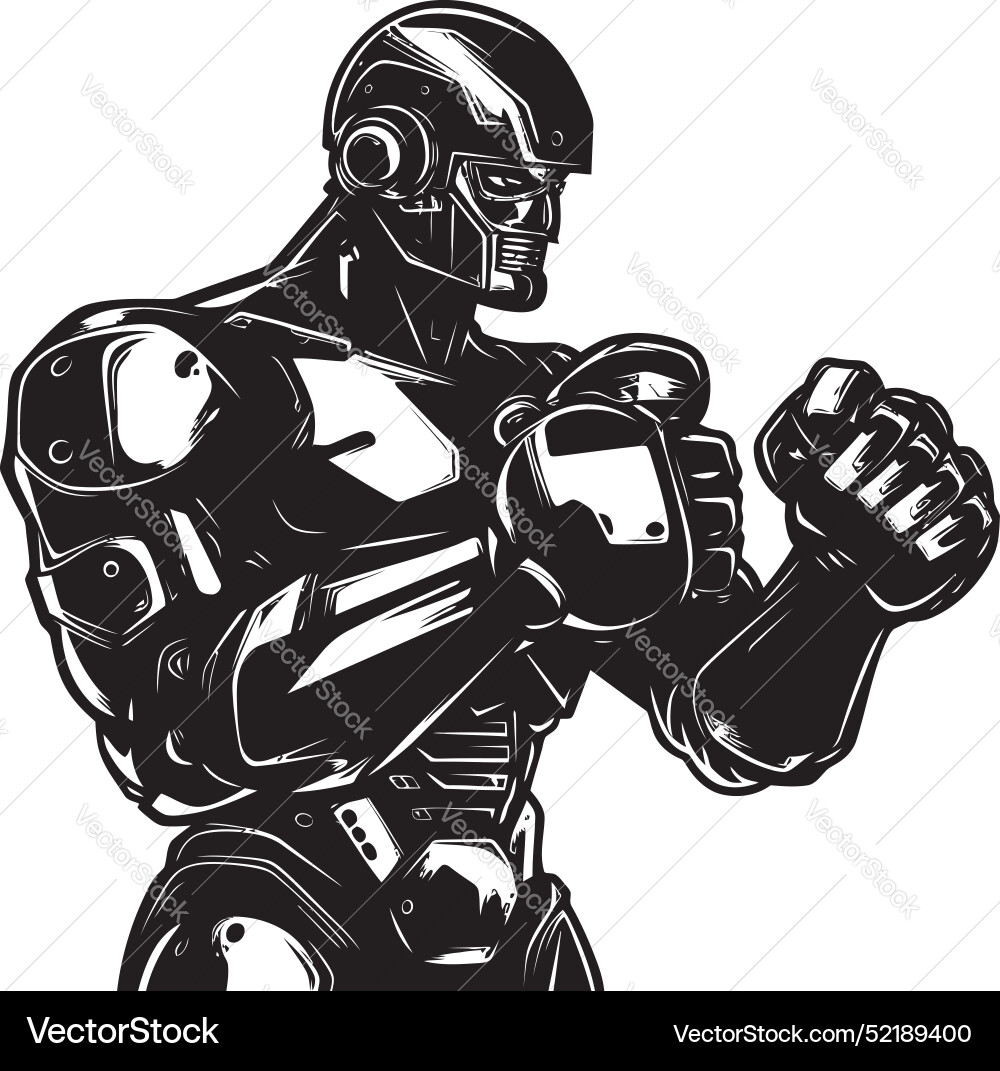 Cybernetic combatant robot boxer black icon Vector Image
