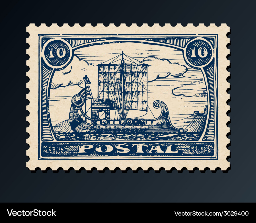 Postage stamp with ship Royalty Free Vector Image