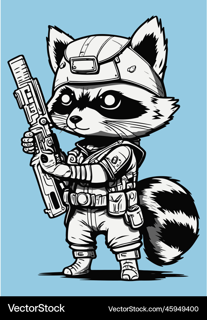 Raccoon Soldier with Rifle Royalty Free Vector Image