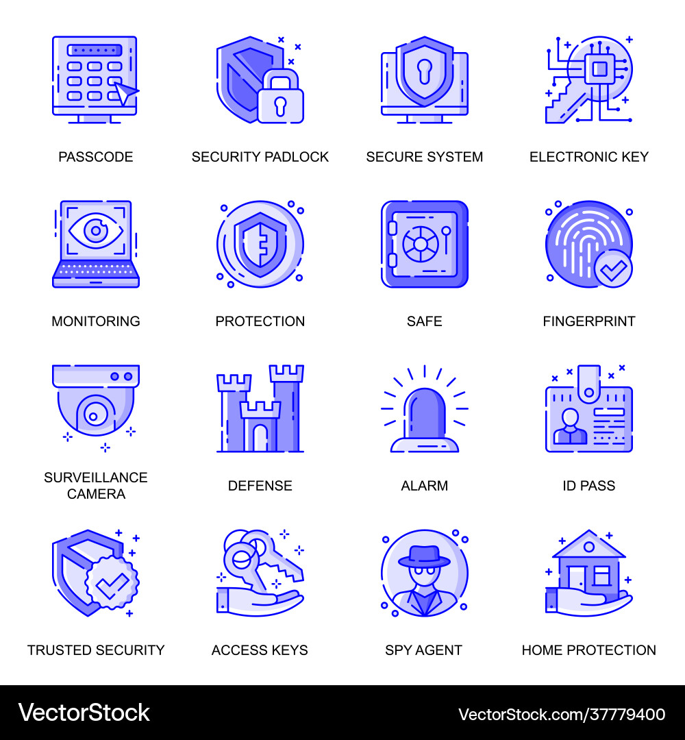 Security web flat line icons set pack outline Vector Image