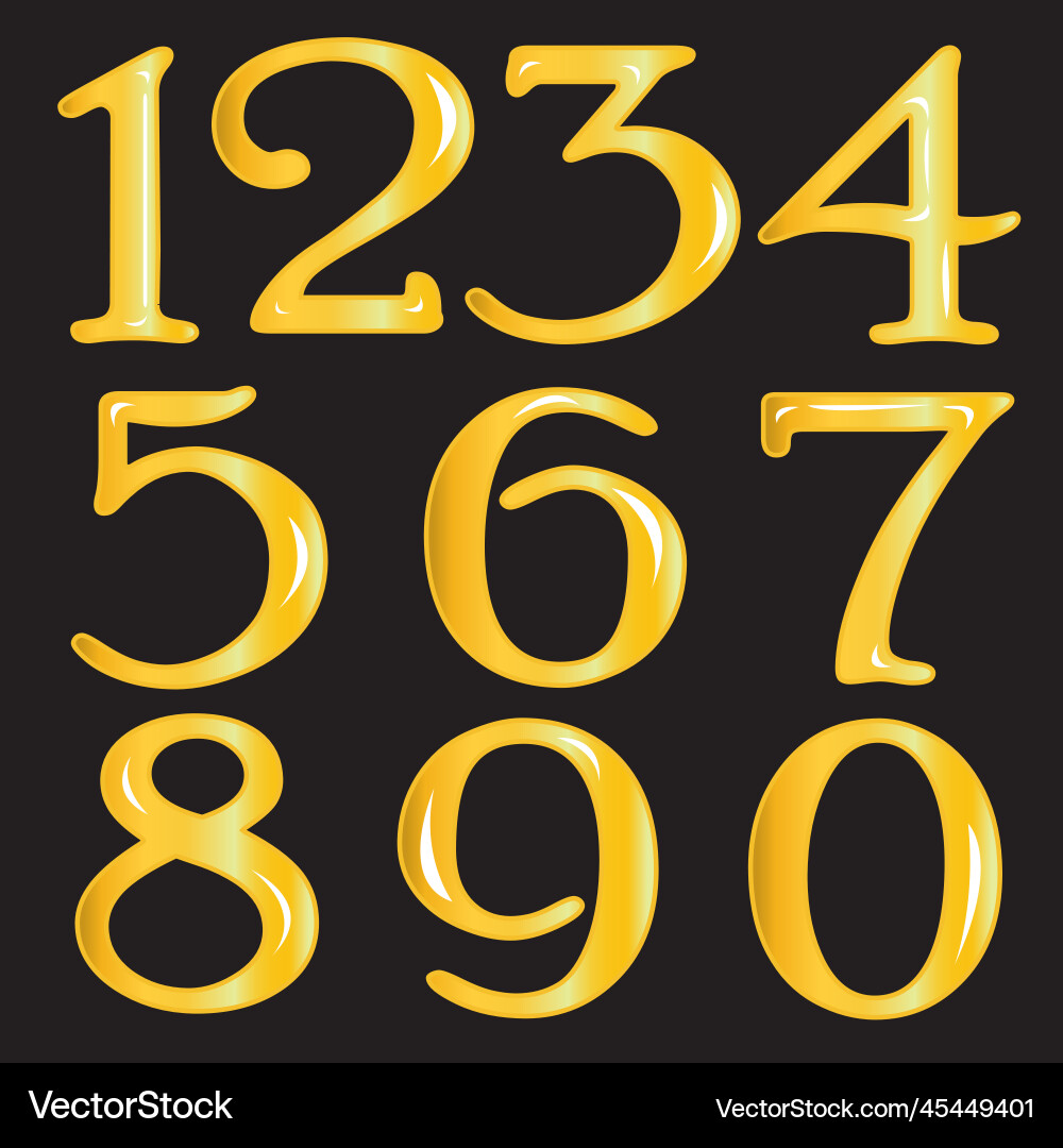 Golden numbers with shadow on black background Vector Image