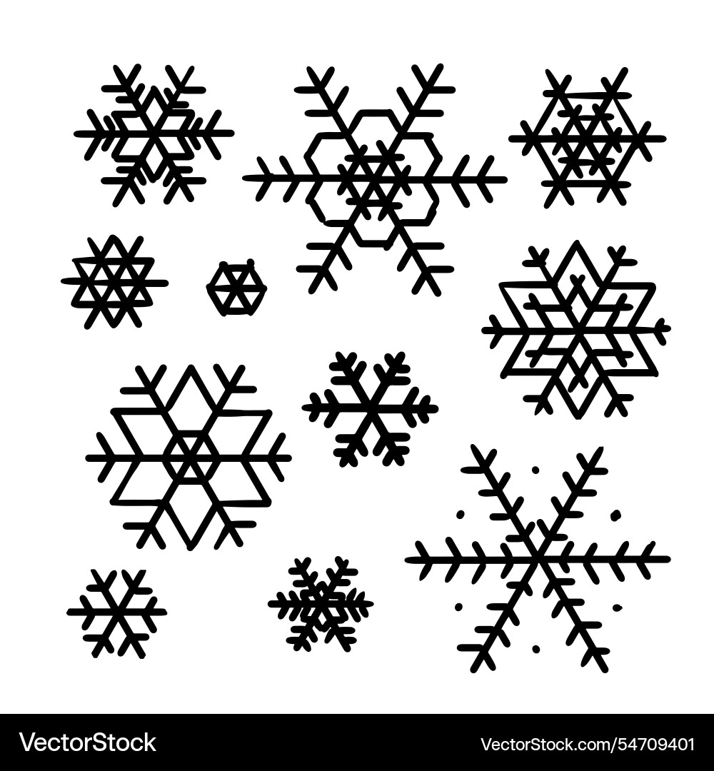 Graphic snowflakes black and white outline winte Vector Image