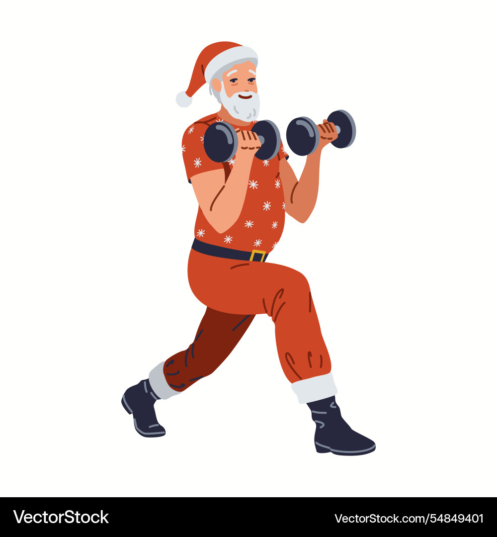 Santa claus exercising with dumbbells flat Vector Image