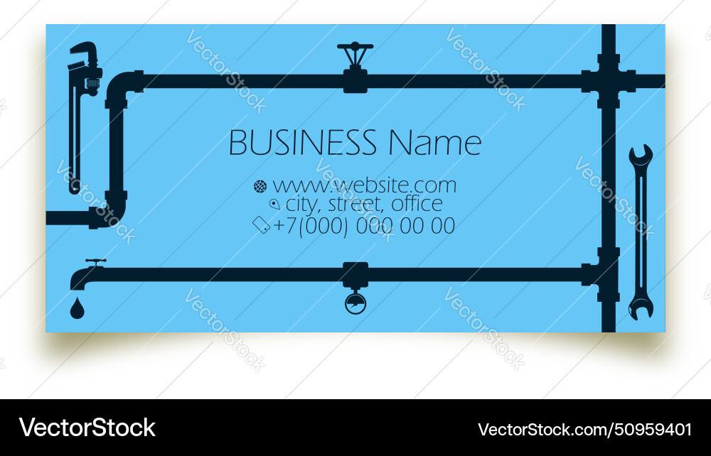 Water pipes plumbing tools business card Vector Image