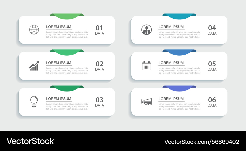 6 data infographics rectangle tab index template Vector Image