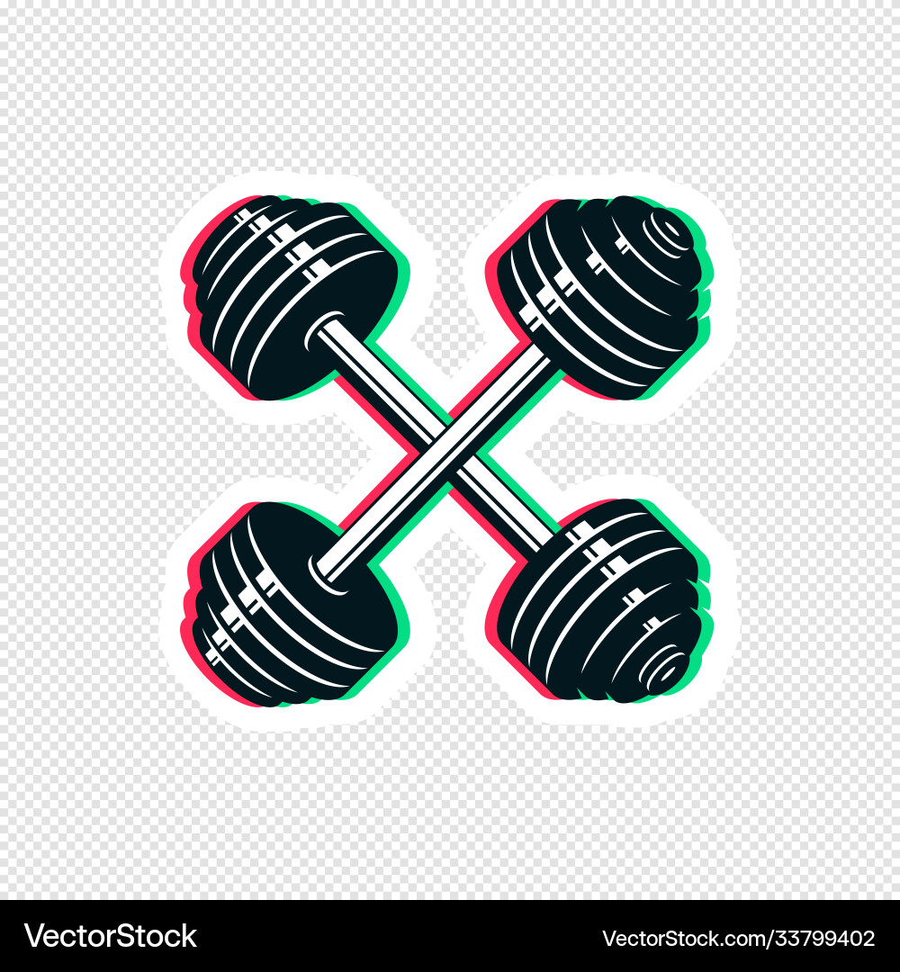 Crossed dumbbell sticker design Royalty Free Vector Image