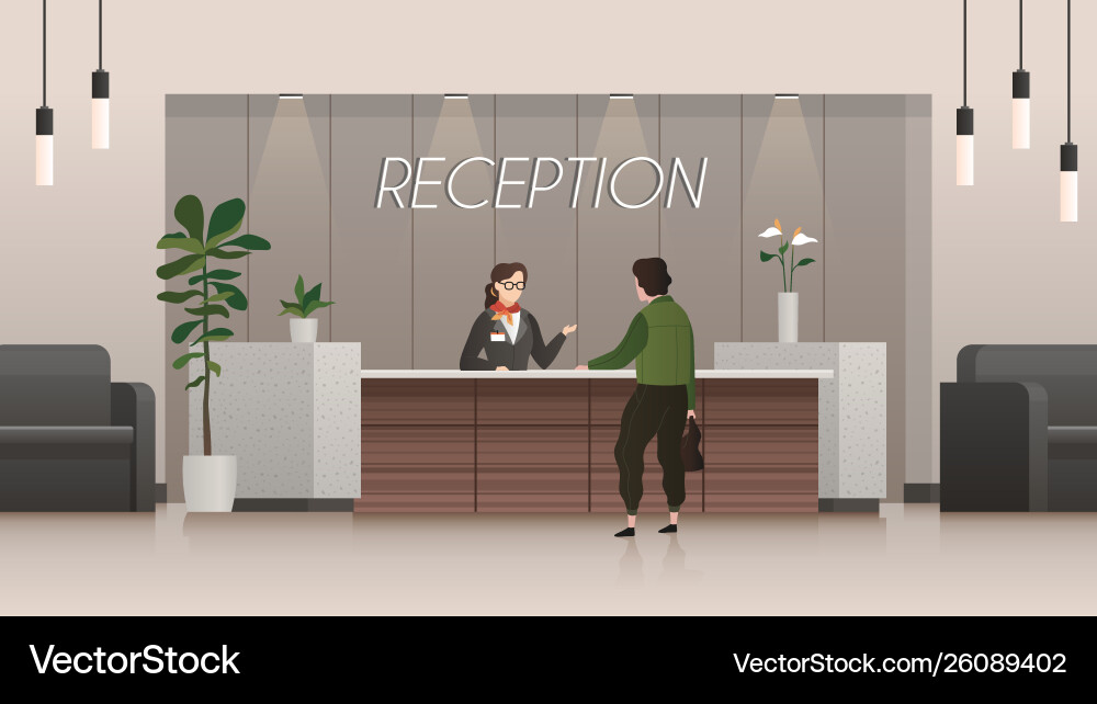 Reception service receptionist and customer Vector Image
