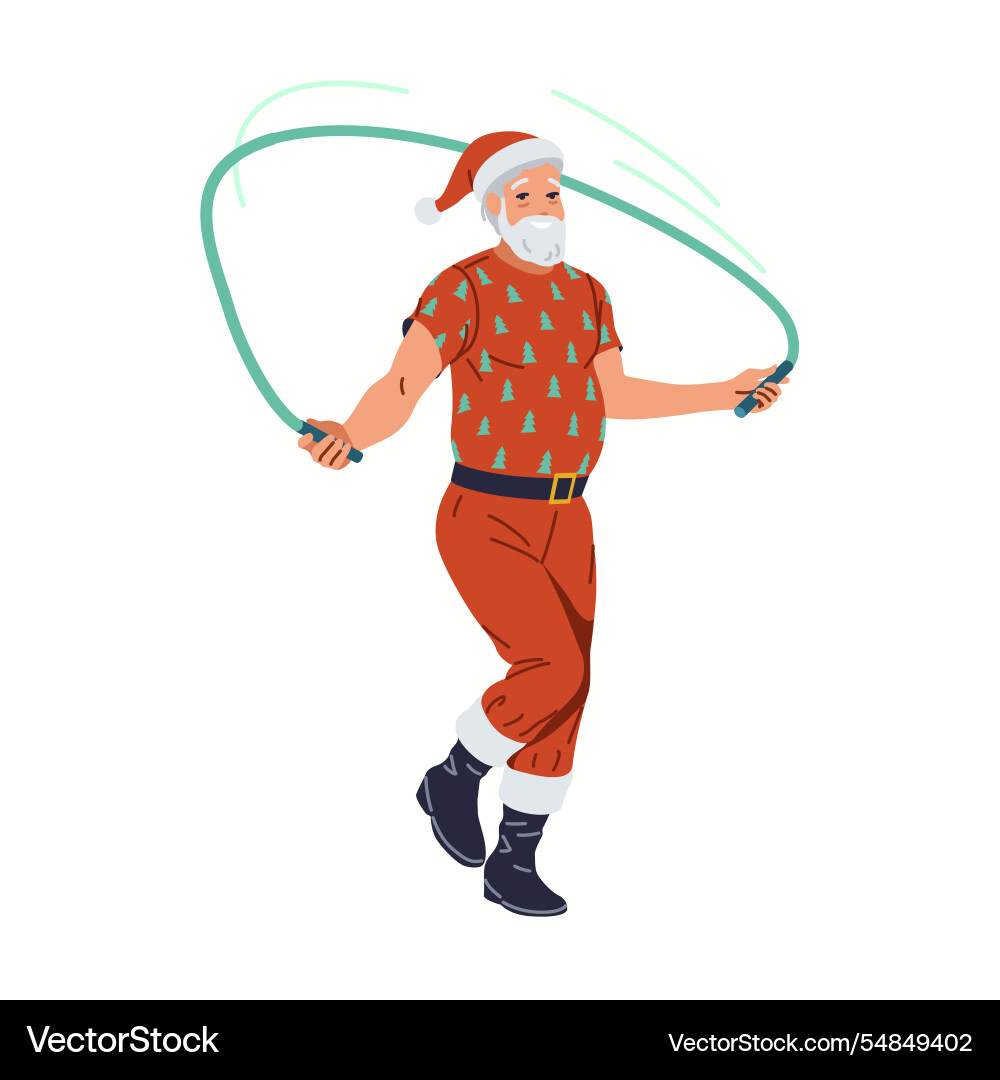 Santa claus exercising with jump rope flat Vector Image