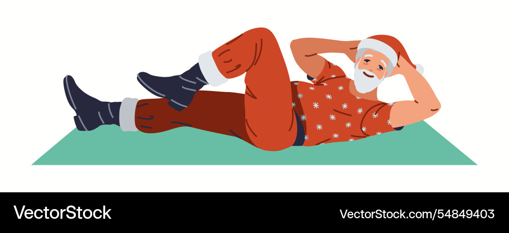 Happy santa doing crunches exercises on mat Vector Image