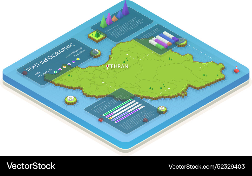 Isometric iran map infographics Royalty Free Vector Image