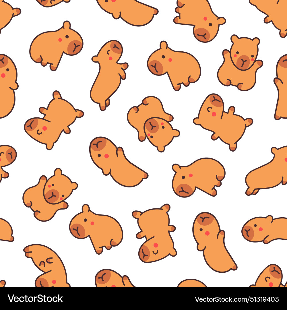 Kawaii happy capybara seamless pattern Royalty Free Vector