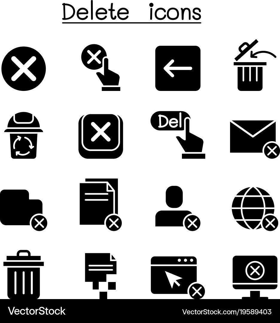 Löschen Sie Icon-Set Grafikdesign Lizenzfreies Vektorbild
