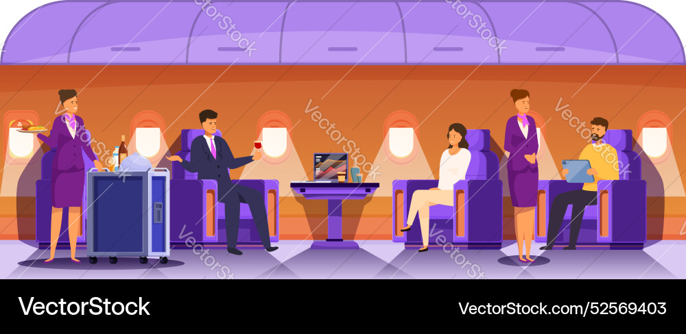 Passengers relaxing and enjoying first class Vector Image