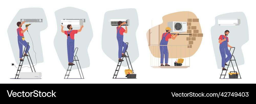 Set air conditioner systems repair Royalty Free Vector Image