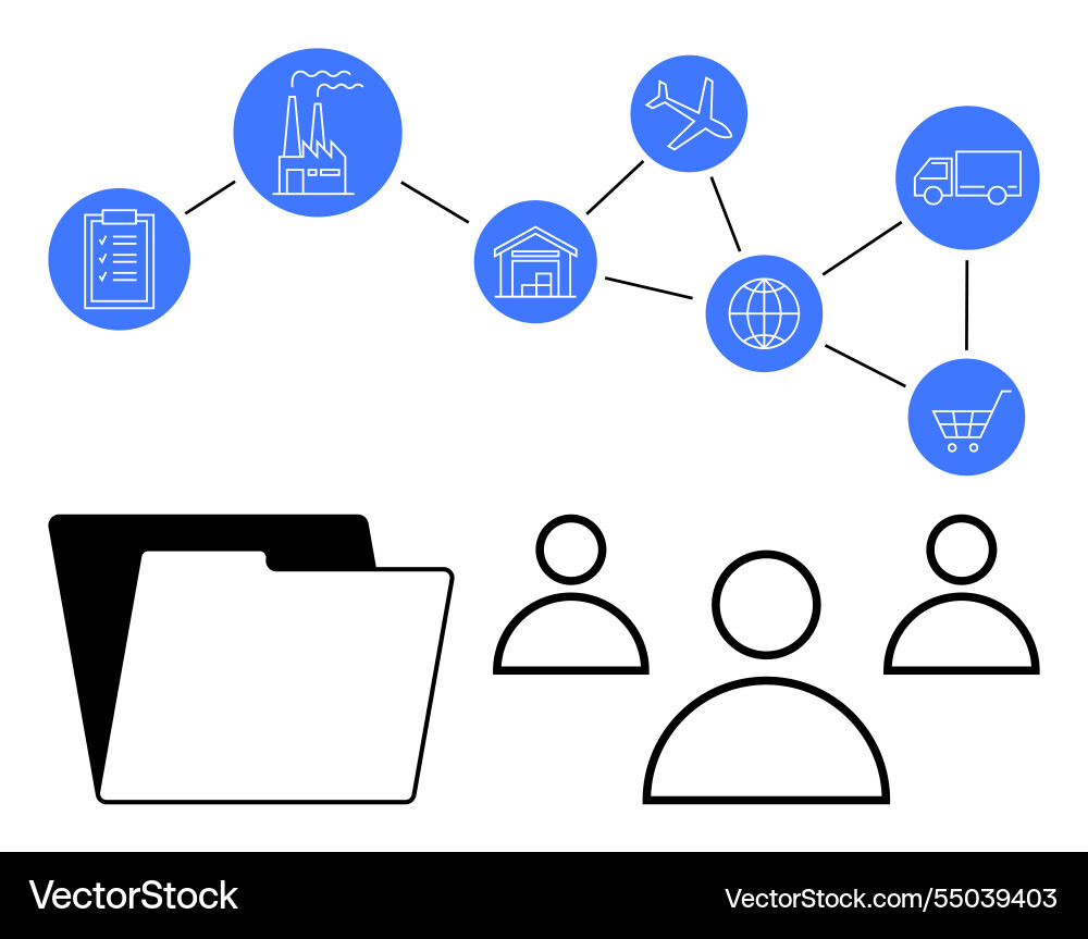 Supply chain management network with folder icons Vector Image