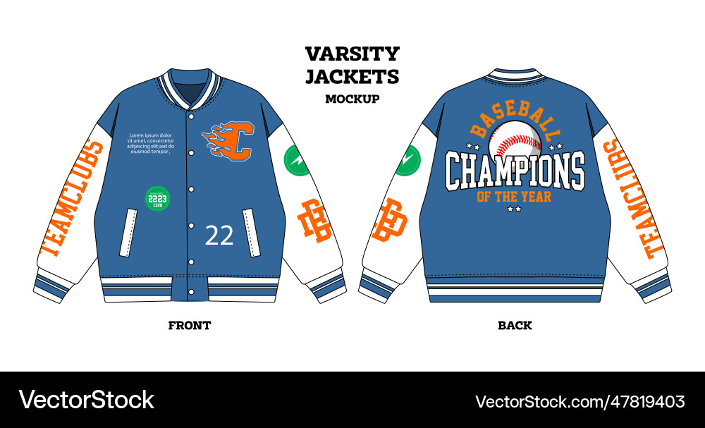 Varsity jacket sketch mockup blue white Royalty Free Vector