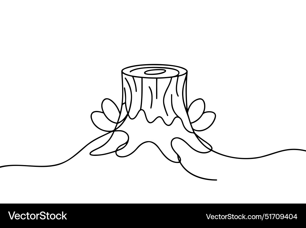 A tree stump continuous line art isolated flat Vector Image