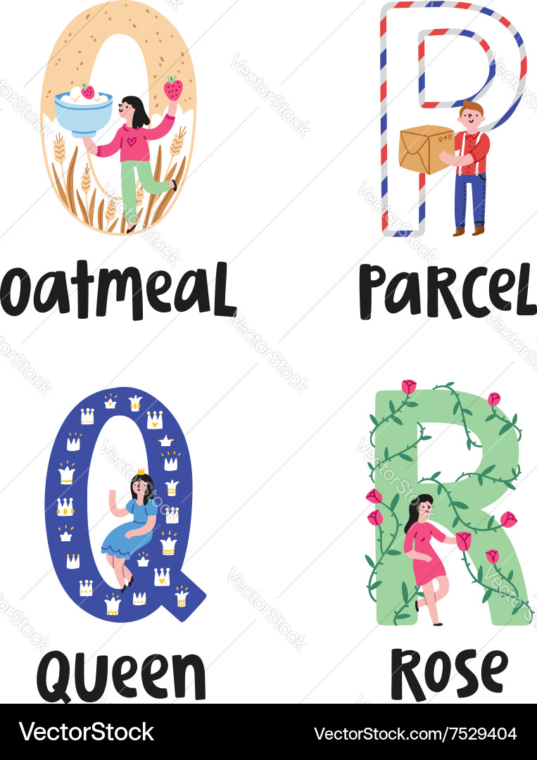 Alphabet letters o to r Royalty Free Vector Image