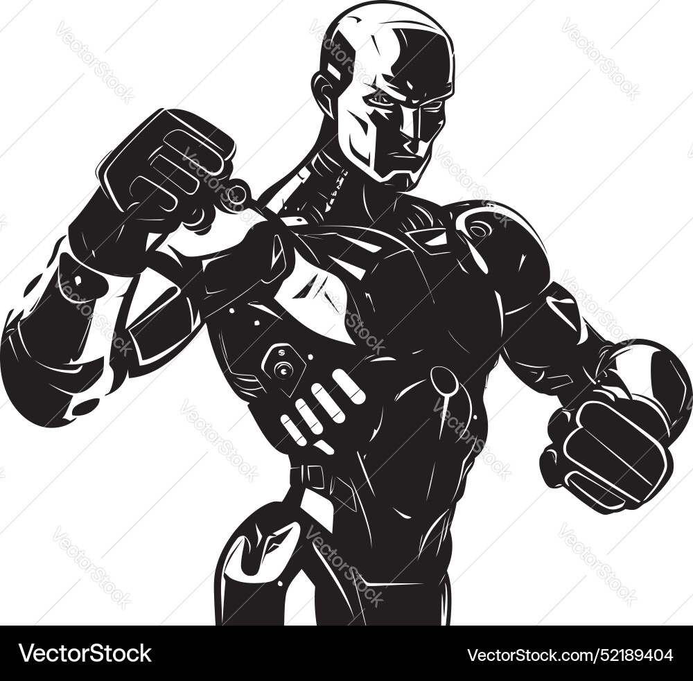 Artificial athlete robot boxer black logo Vector Image