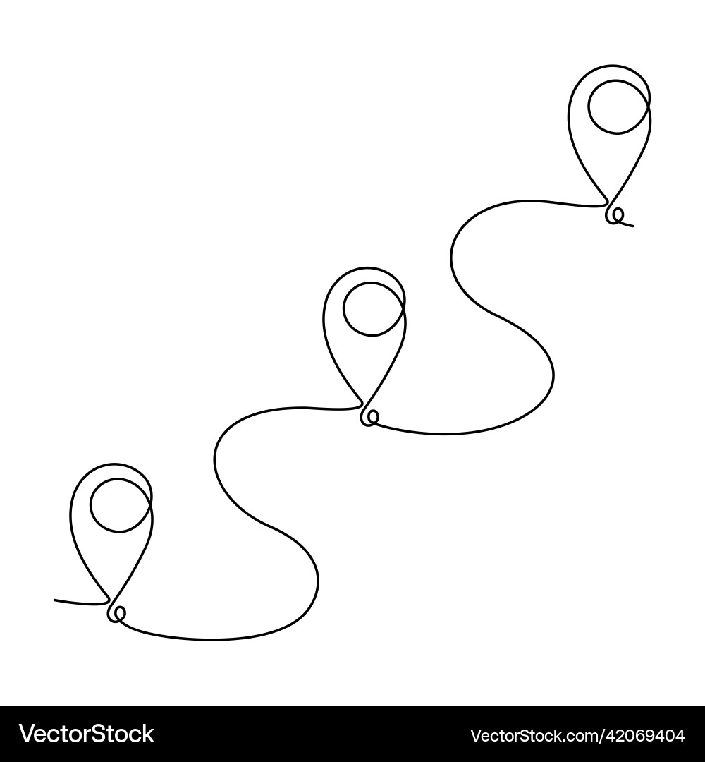 Continuous one line drawing of route location Vector Image