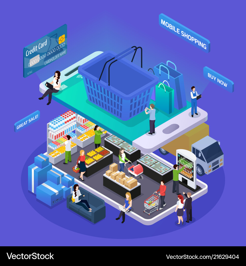 E-commerce isometric composition Royalty Free Vector Image