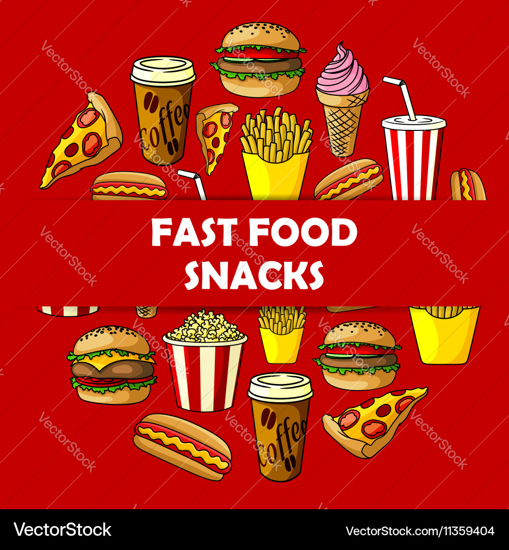Fast food snacks label for menu card cover Vector Image