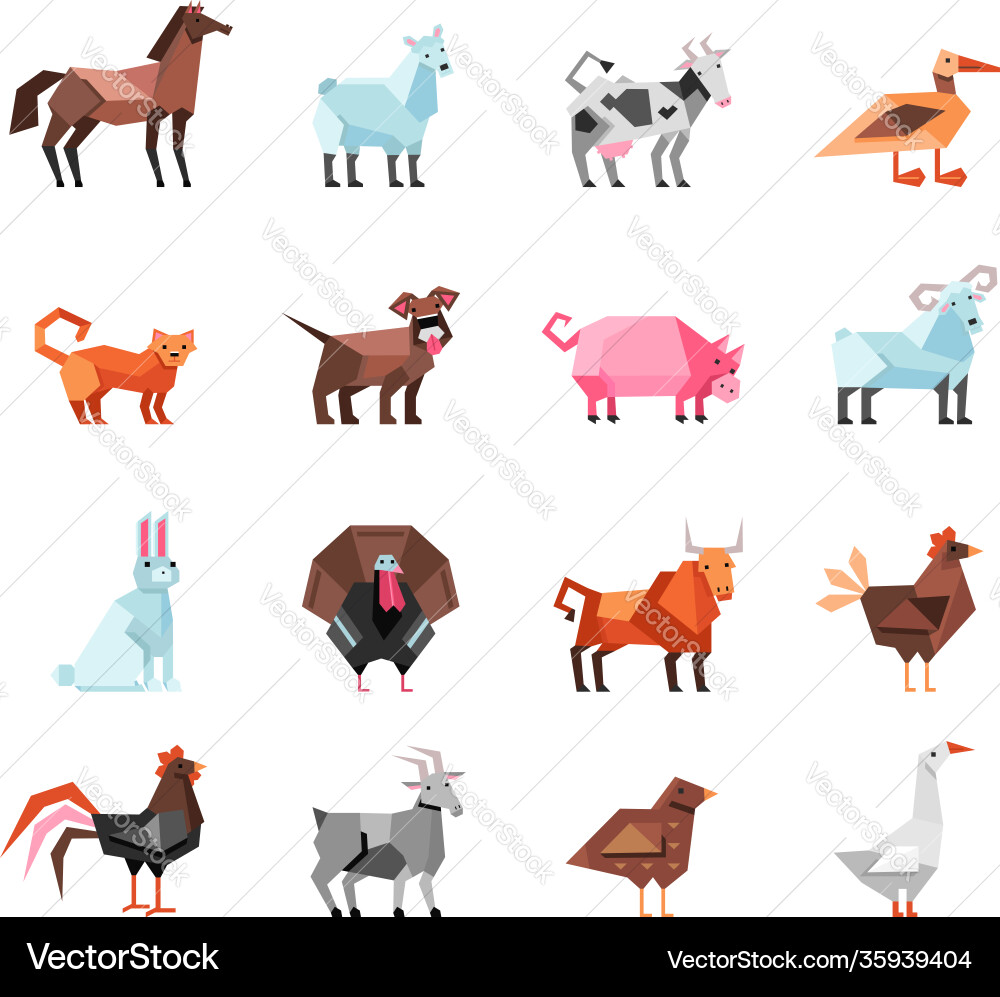 Geometric farm animals set Royalty Free Vector Image