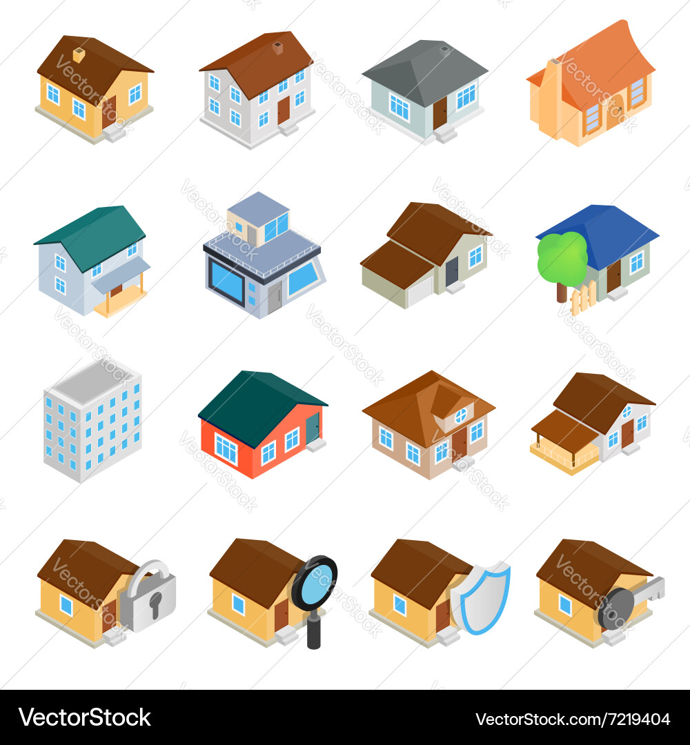 Isometric House Icons - 3D Collection Royalty Free Vector