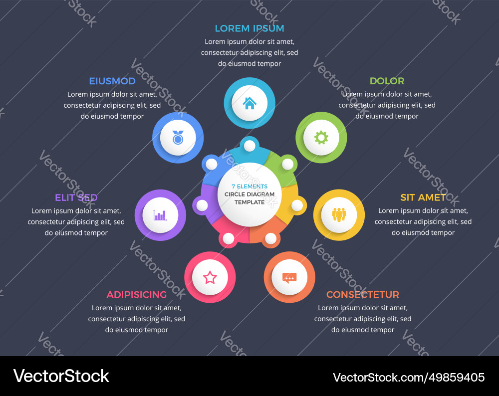 Circle Infographic Template - Seven Elements Vector Image