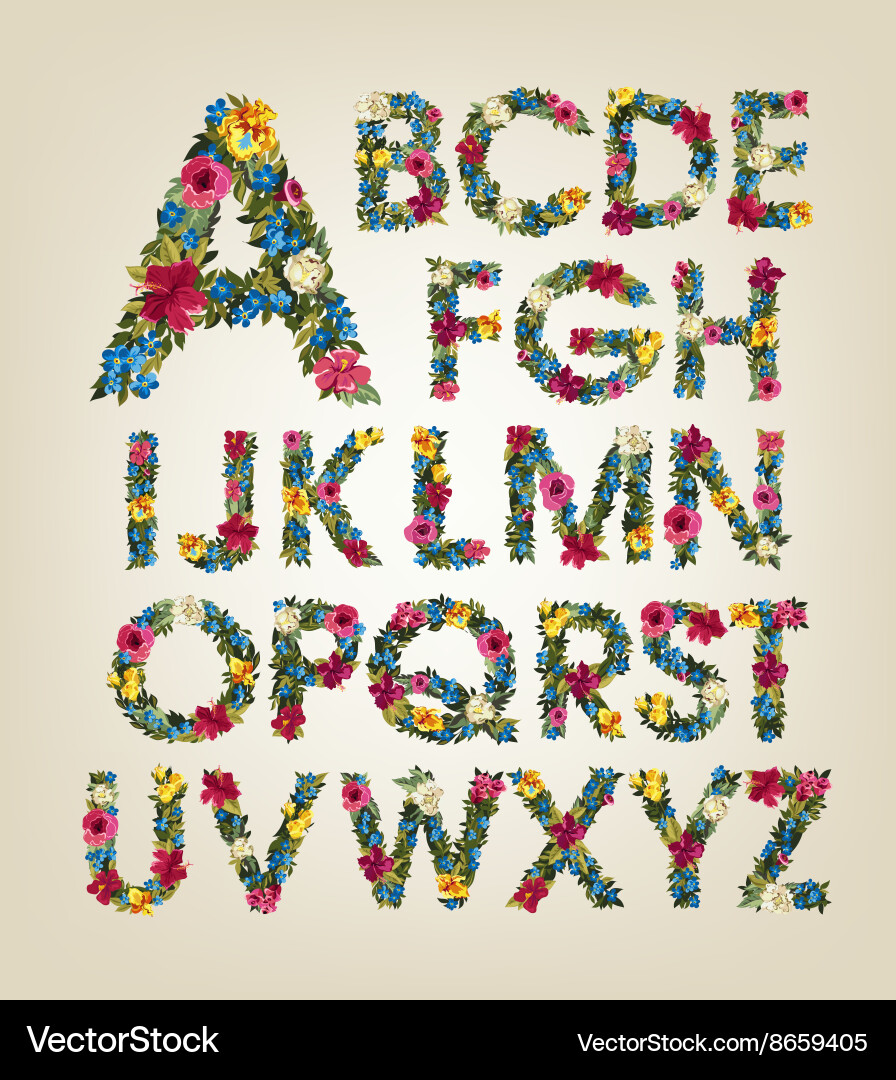 Colorful Floral Alphabet Font Royalty Free Vector Image