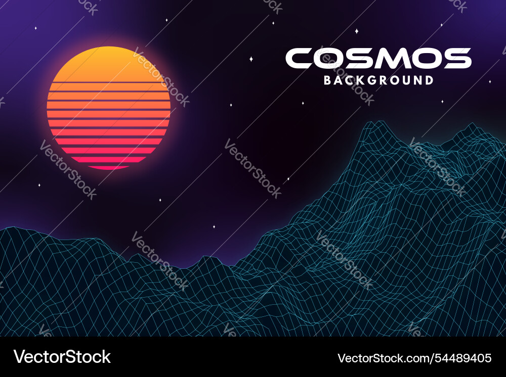 Cosmos background with sun mountains in retro Vector Image