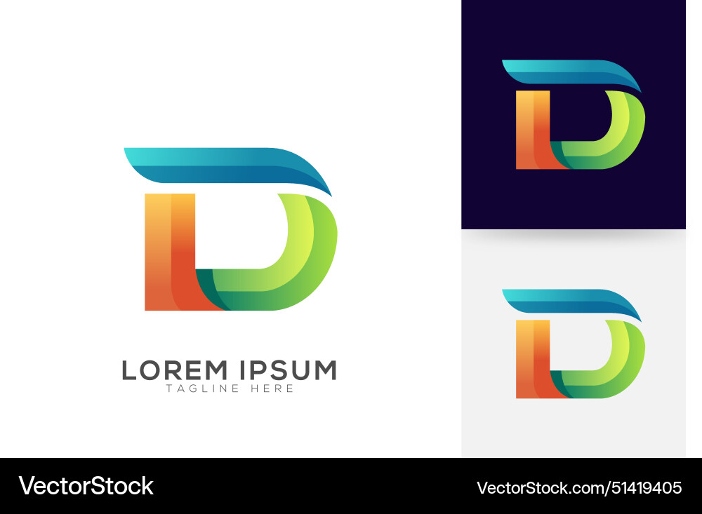 D letter logo design vibrant colors template Vector Image