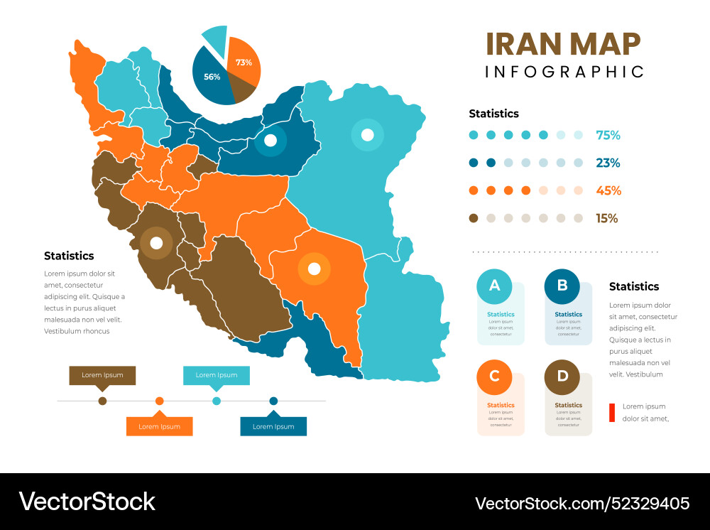 Flat iran map infographics template Royalty Free Vector