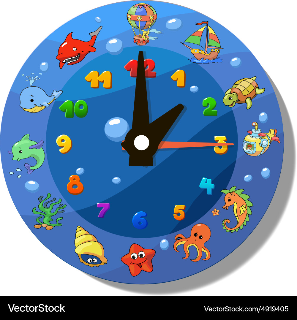 Funny cartoon clock for kids Royalty Free Vector Image