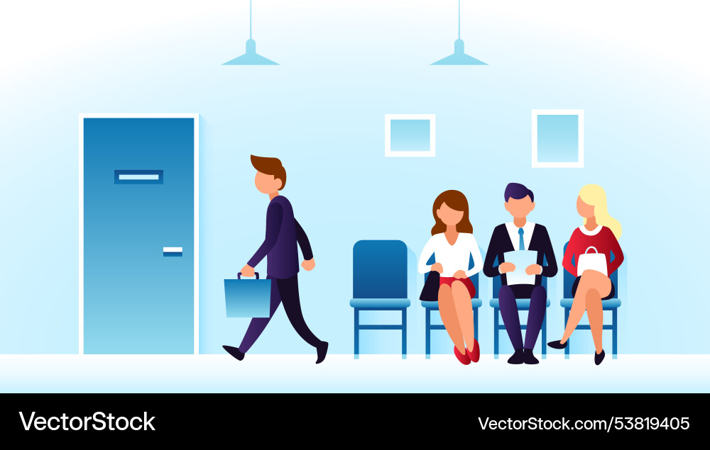 Professionals waiting in a bright office lobby Vector Image