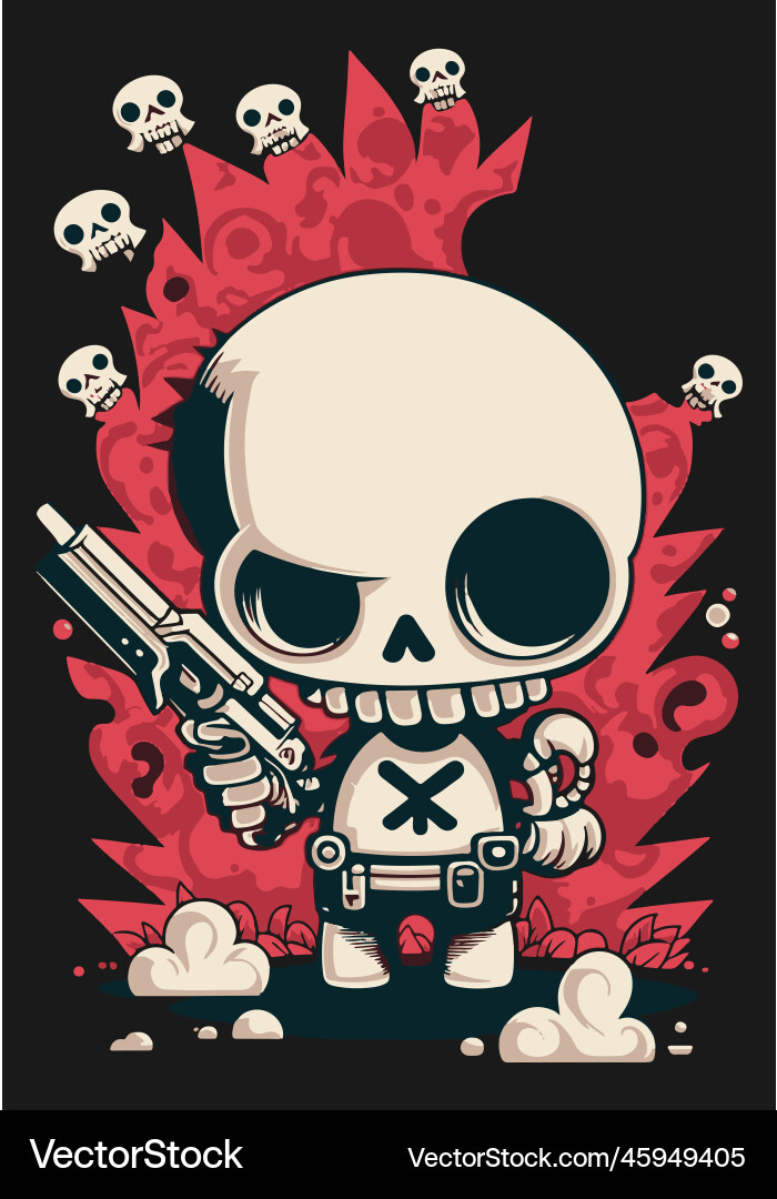 Skull with gun military skeleton rifle Royalty Free Vector