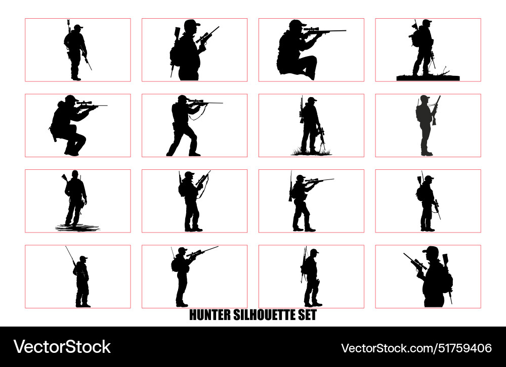 Black silhouette set of hunter Royalty Free Vector Image
