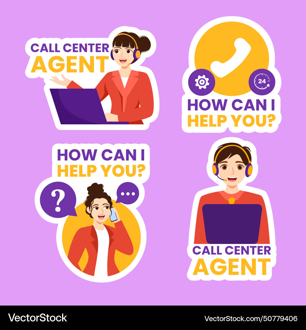 Call center agent label flat cartoon hand drawn Vector Image