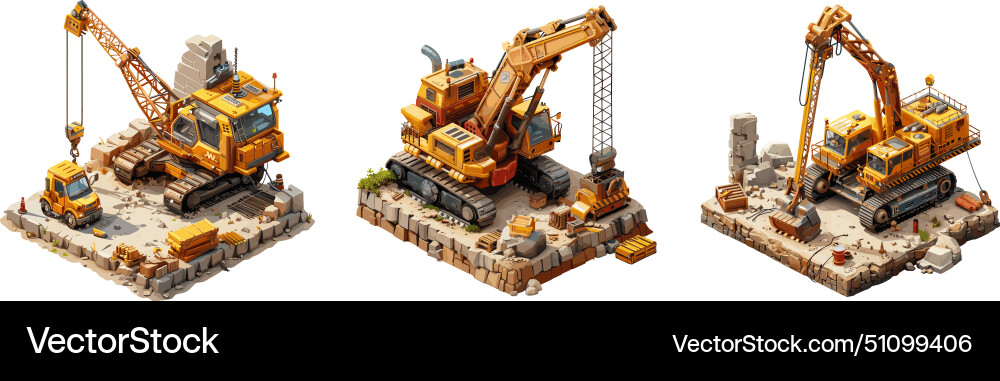 Excavator crane isometric concepts heavy Vector Image