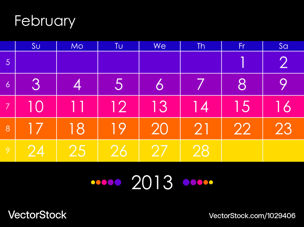 February 2013 Calendar Royalty Free Vector Image