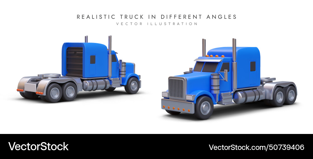 Realistic tractor unit with blue cab front Vector Image