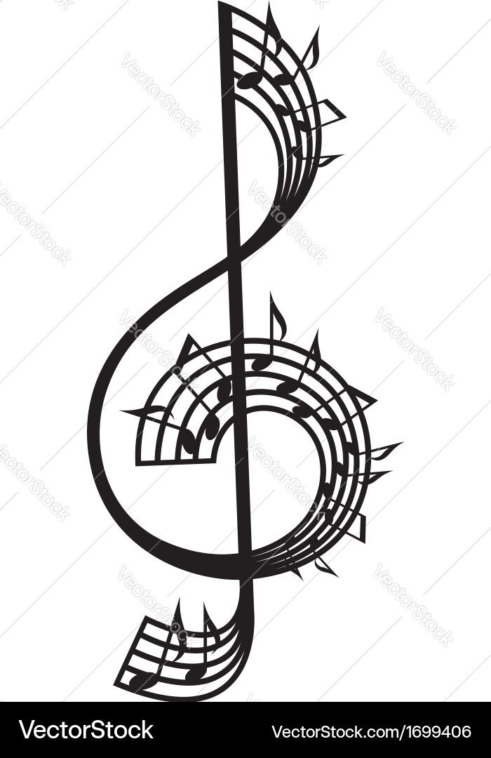 Treble clef and notes Royalty Free Vector Image