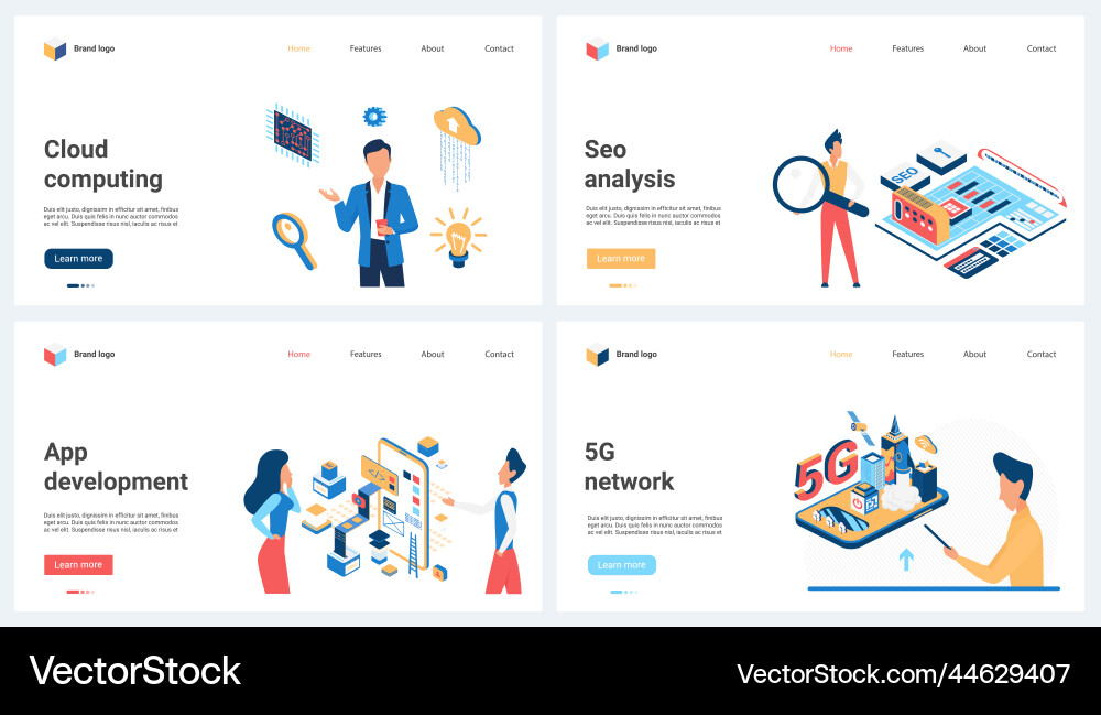 Cloud computing data analysis 5g network set Vector Image