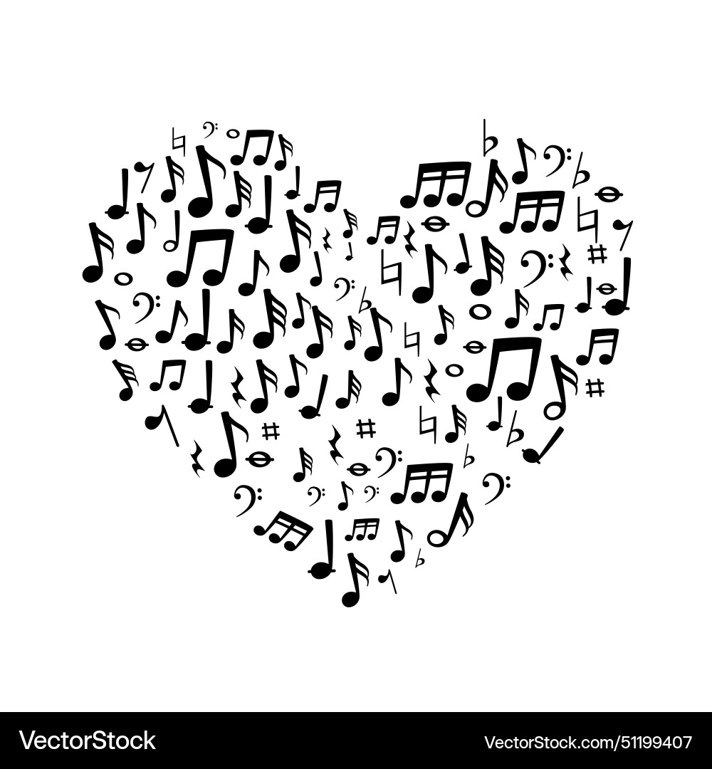 Create a heart shape with musical notes Royalty Free Vector