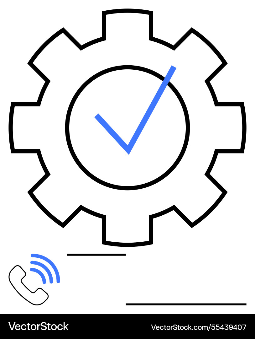 Gear with blue checkmark and phone icon Royalty Free Vector