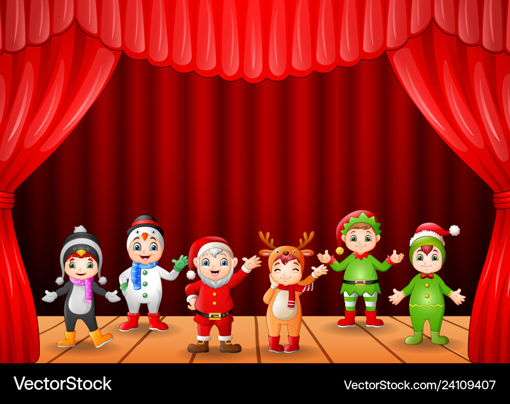 Group of children performing on stage Royalty Free Vector