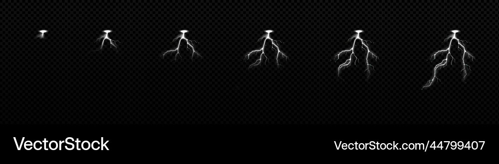 Lightnings strikes animation sprite sheet thunder Vector Image