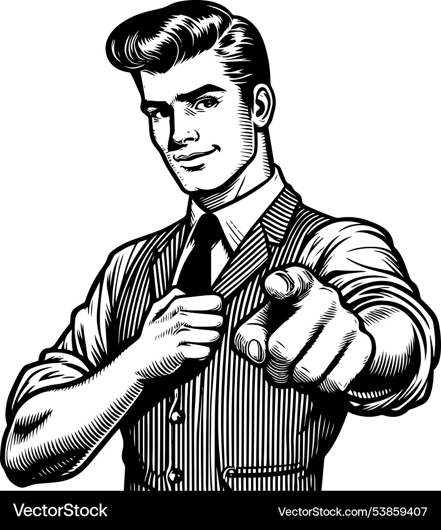 Vintage of a confident man pointing Royalty Free Vector