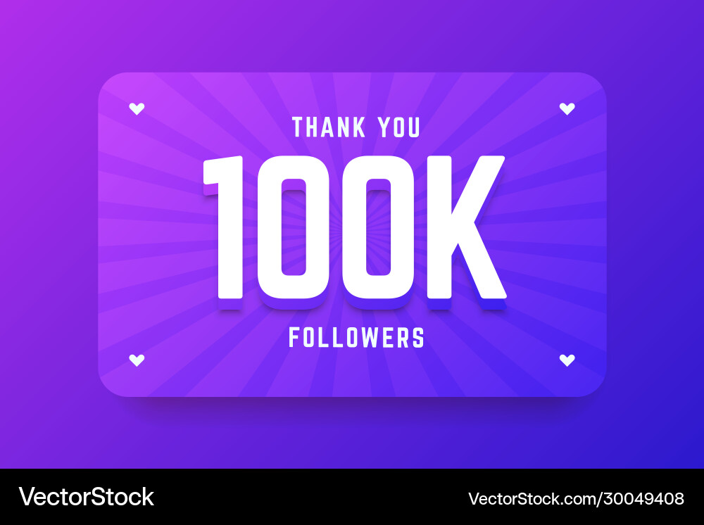 100k followers in gradient violet Royalty Free Vector Image